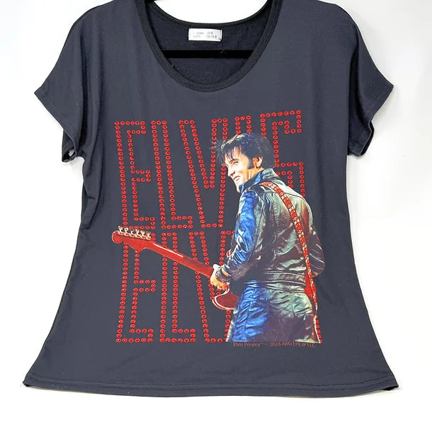 T-SHIRT ELVIS 68' NAME IN LIGHTS MARQUEE SIGN RHINESTONES LADIES ...